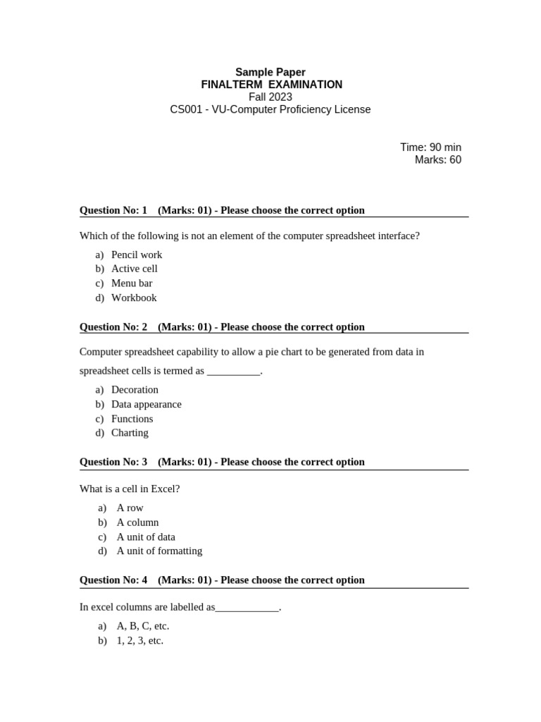 CS001 Computer Proficiency Exam Guide | PDF