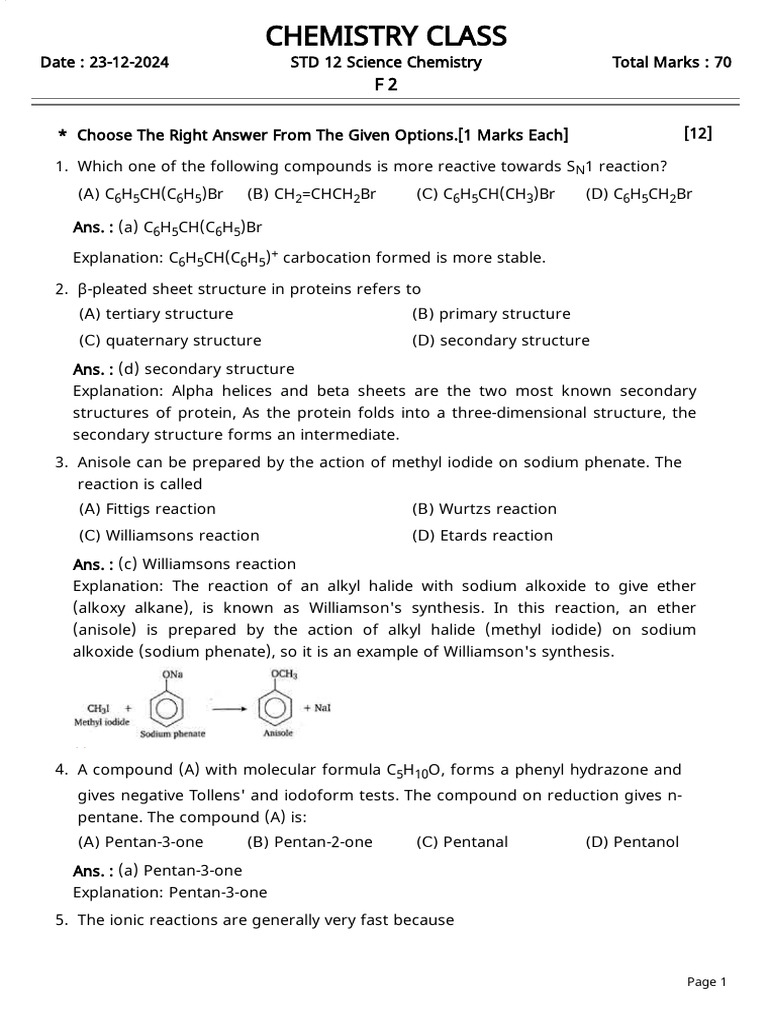 CHEMISTRY PAPER 2 | PDF | Amine | Chemical Reactions