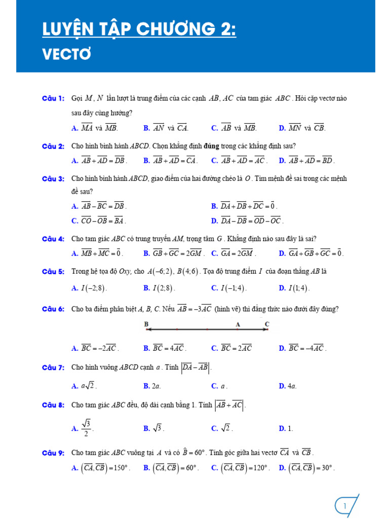 2.1. Luyện tập chương 2 - vecto | PDF