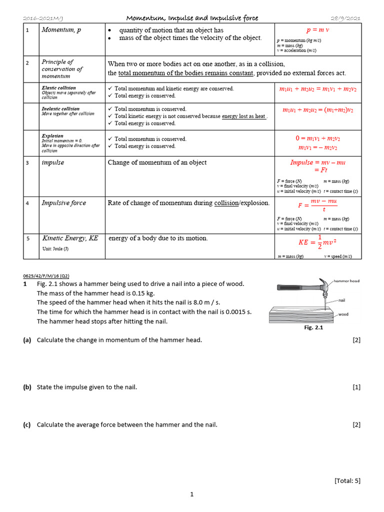 Momentum Impulse and Impulsive Force Q1 | PDF | Momentum | Collision