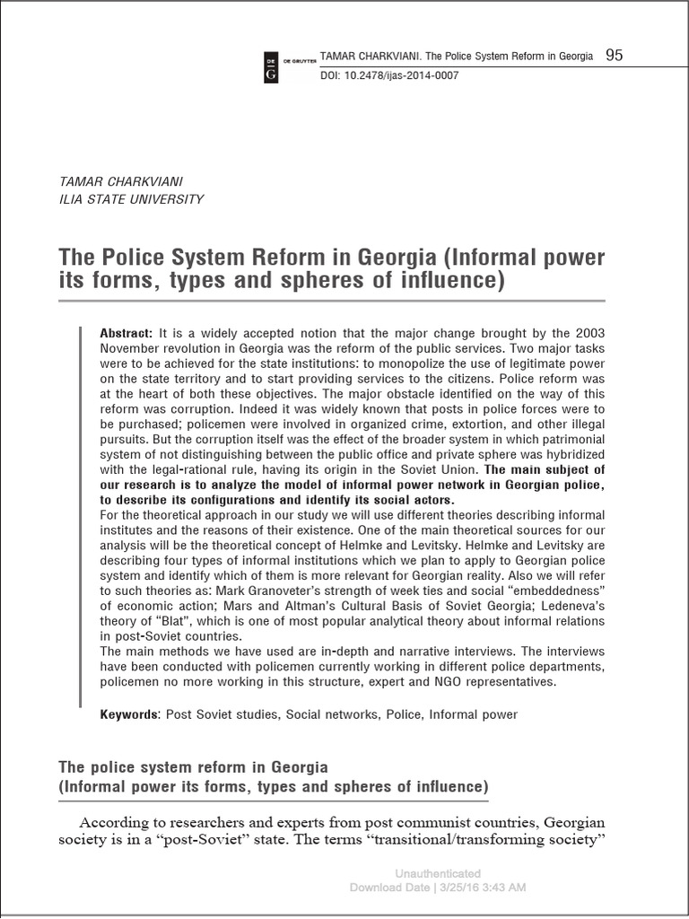 The Police System Reform in Georgia Informal Power | PDF | Georgia ...