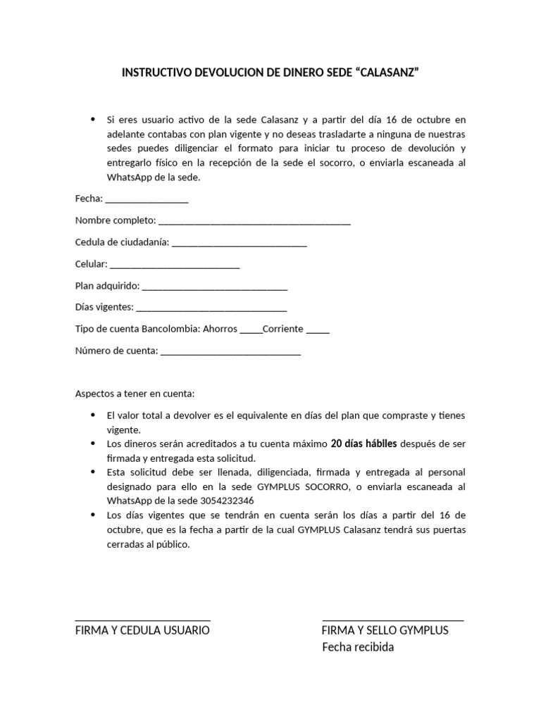 Instructivo Devolucion de Dinero Sede | PDF