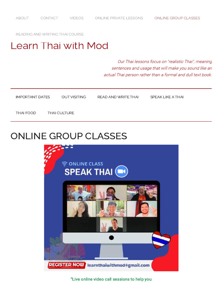 ONLINE GROUP CLASSES - Learn Thai With Mod | PDF | Thai Language | Thailand