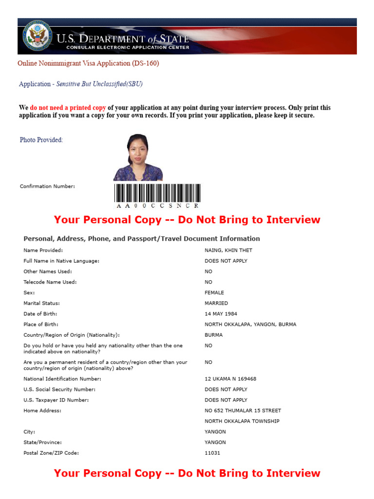 Consular Electronic Application Center - Print Application | PDF ...