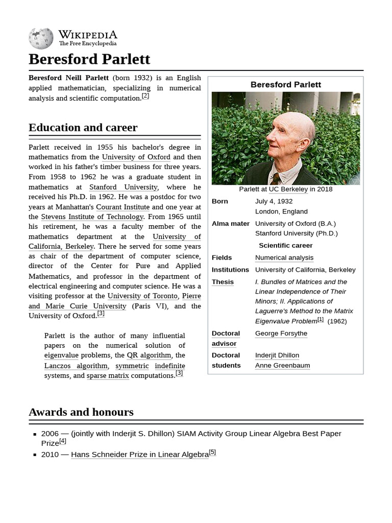 Beresford_Parlett | PDF | Matrix (Mathematics) | Eigenvalues And ...