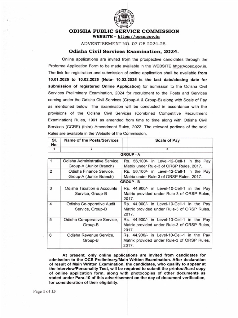 OCS 2024 Notification Advt No-072425 | PDF