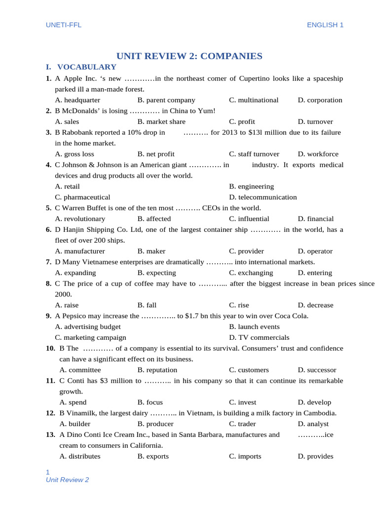 UNIT REVIEW 2_S | PDF | Economies | Business