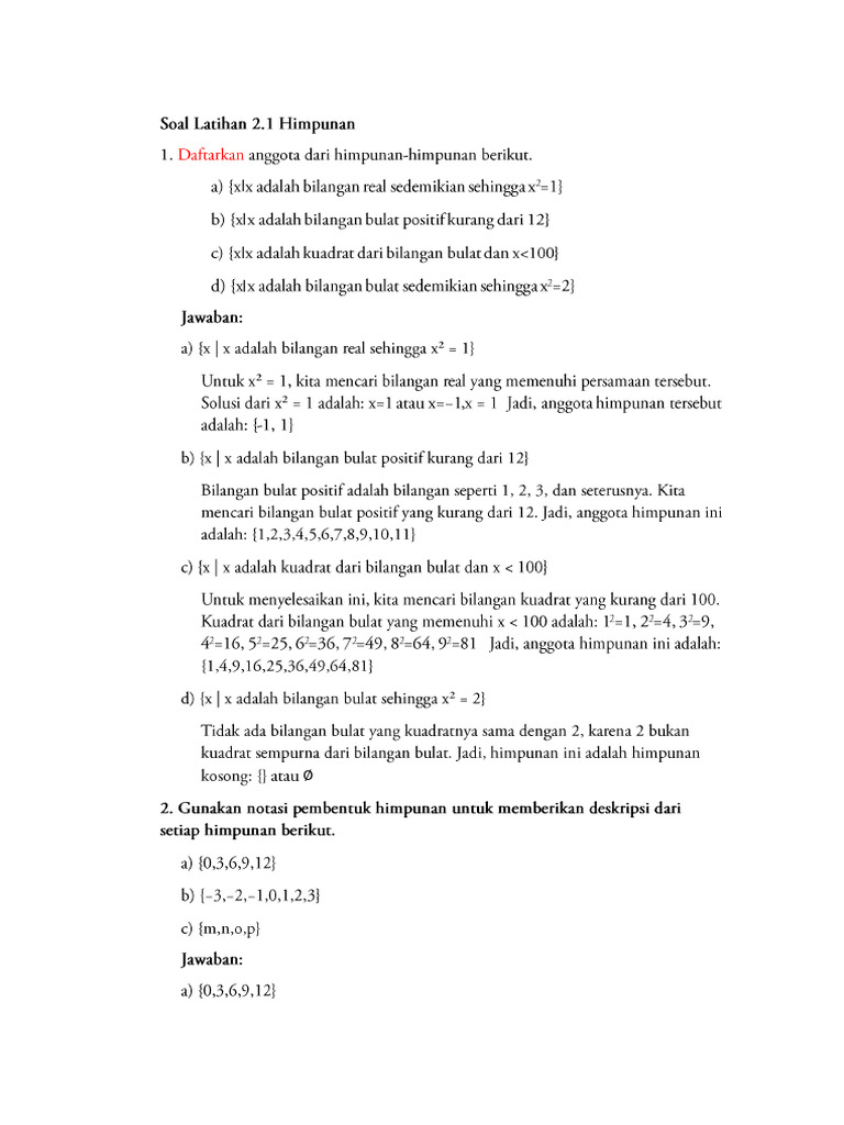 Soal Latihan 2.1 Himpunan | PDF