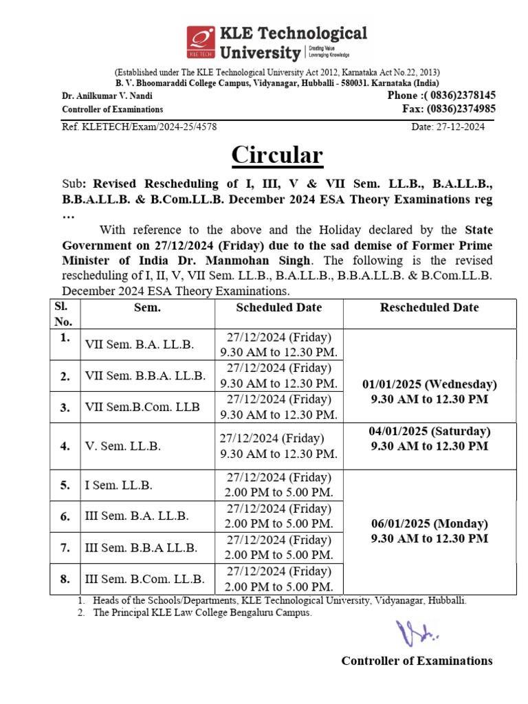 27th Dec Exam Postpone Revised Circular-1 | PDF