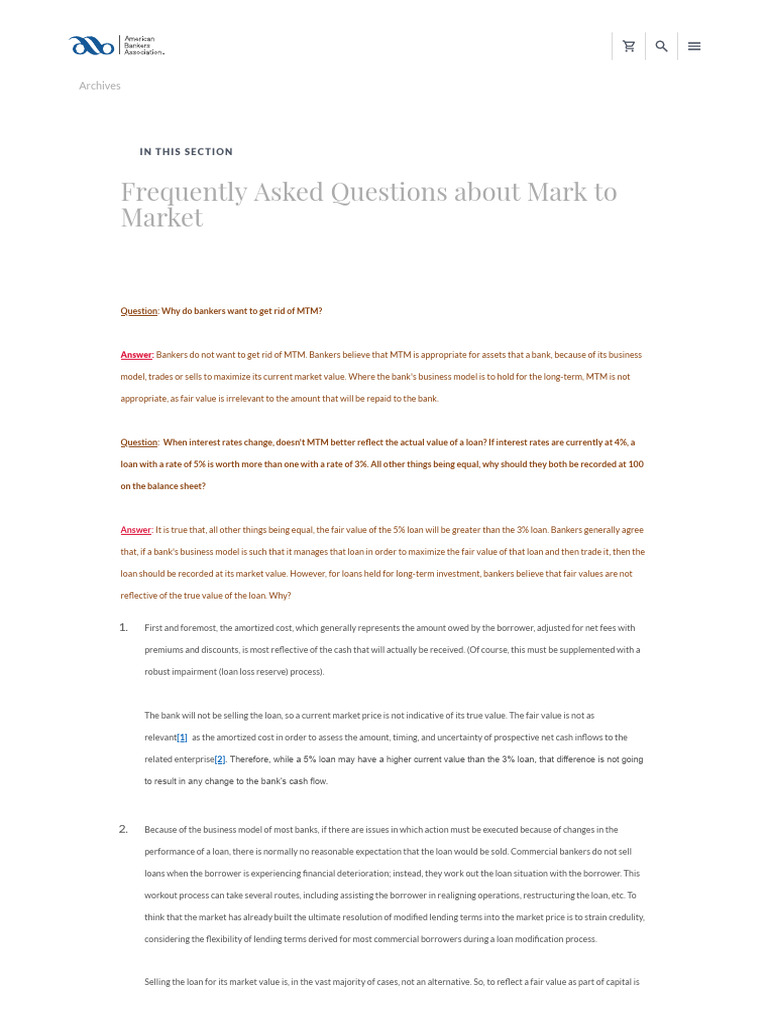 Frequently Asked Questions About Mark To Market - American Bankers ...