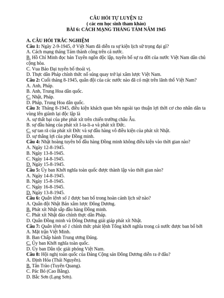 Câu Hỏi Tự Luyện (CK1 - 12) | PDF