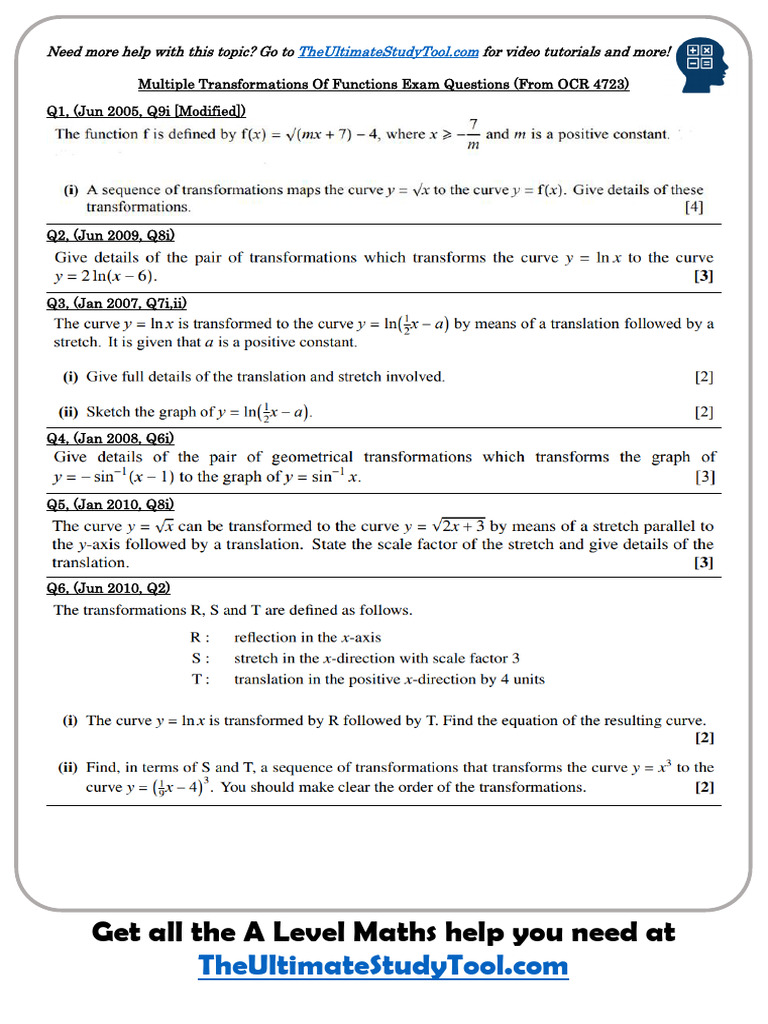 Y2 Pure Multiple Transformations of Functions Exam Questions | PDF