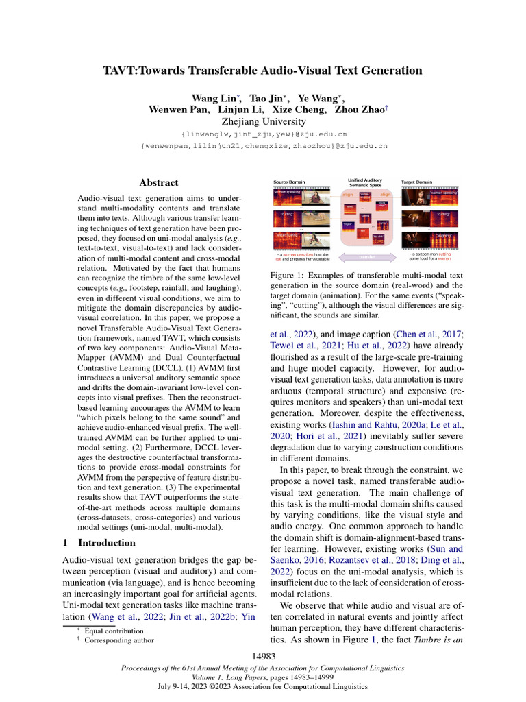 Tavt Towards Transferable Audio Visual Text Generation 2h20y12957 | PDF ...