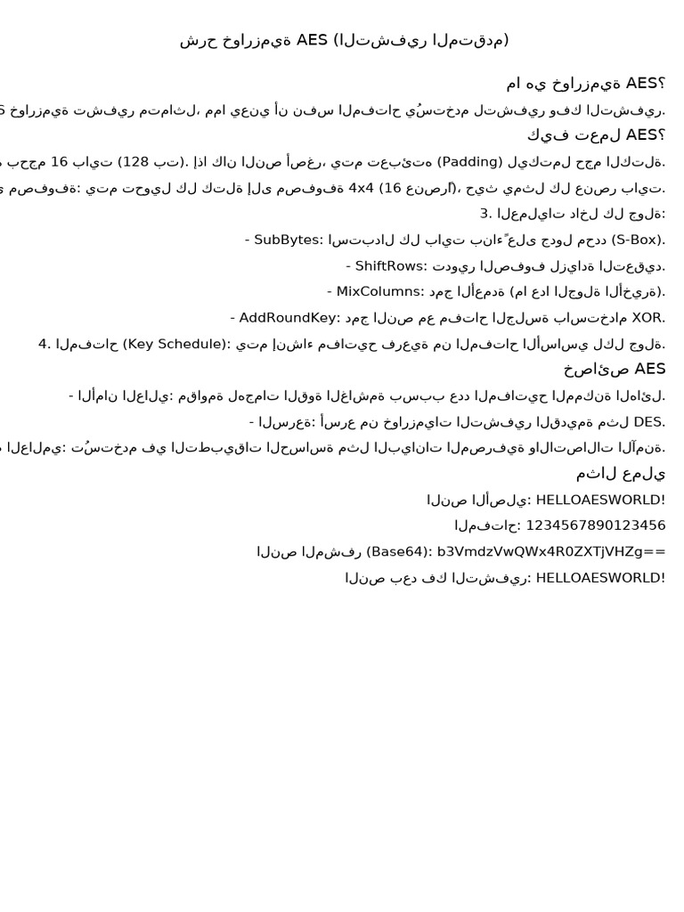 AES Explanation Arabic ReportLab | PDF