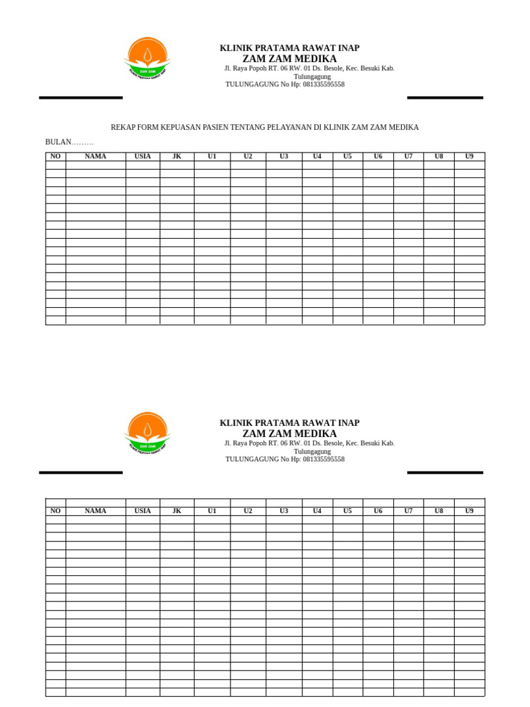 REKAP FORM KEPUASAN PASIEN TENTANG PELAYANAN DI KLINIK ZAM ZAM MEDIKA | PDF