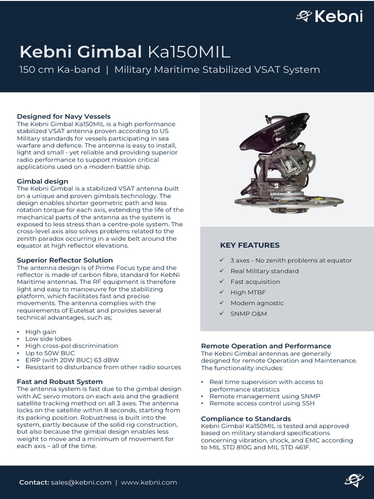 Kebni Gimbal Ka150MIL | PDF | Antenna (Radio) | Very Small Aperture Terminal