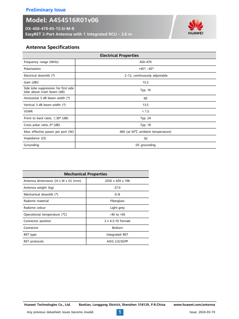 450M ANT Technical Datasheet | PDF