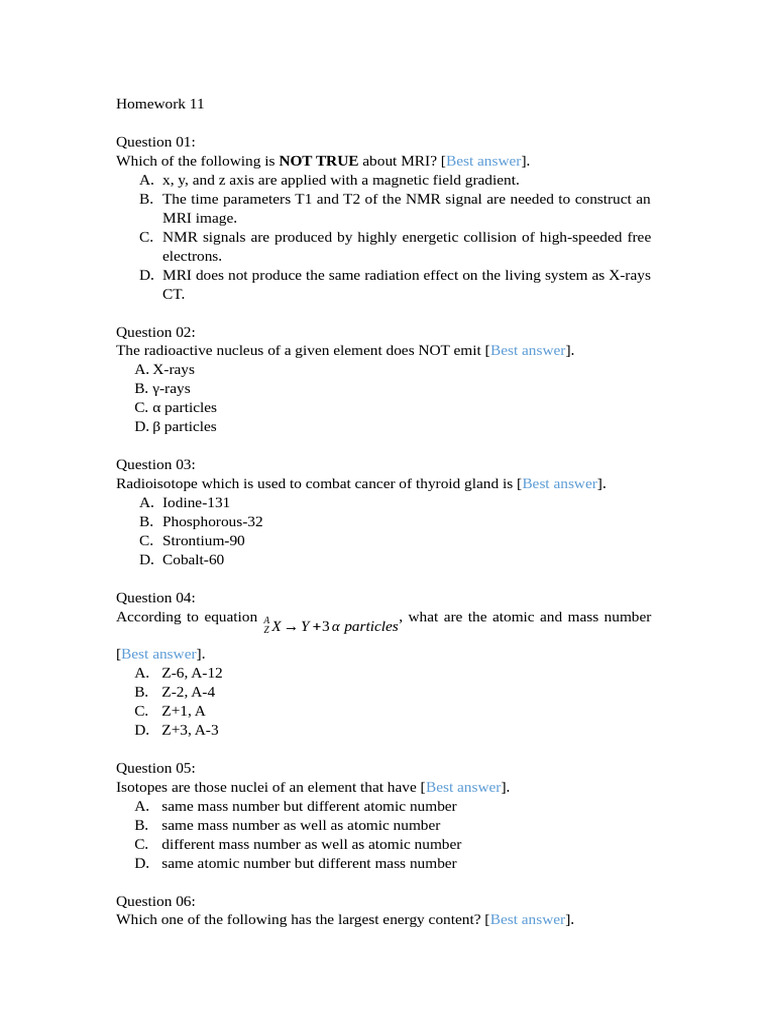 Homework for lecture 13 Nuclear Physics | PDF