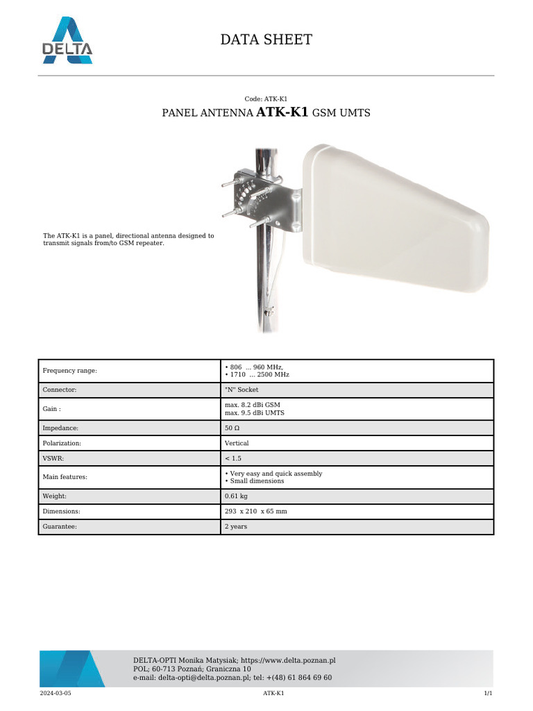 Delta-Opti Datasheet-ATK-K1 | PDF
