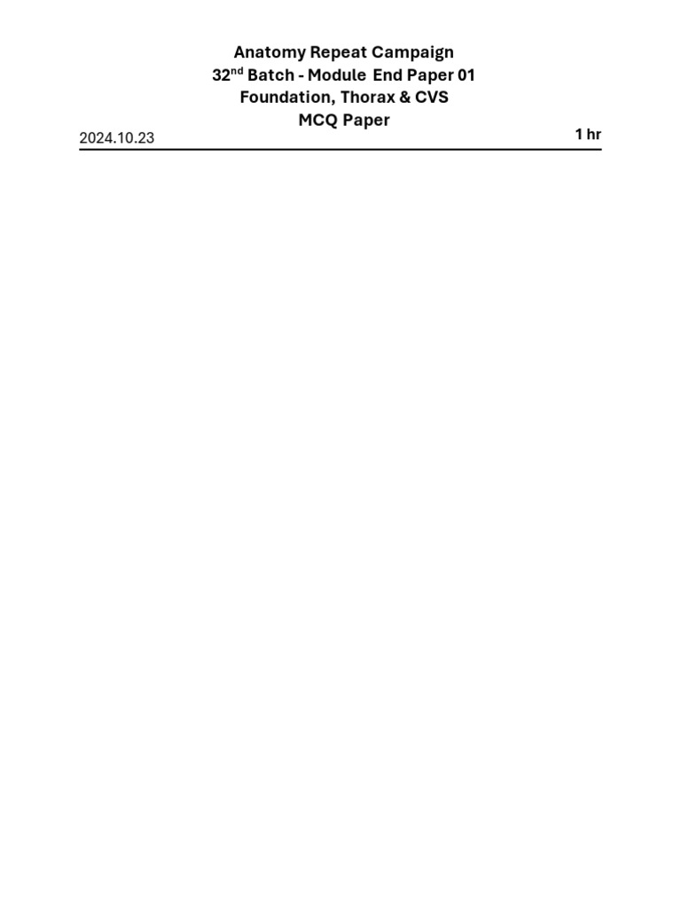 Module End Paper 01 - MCQ Students | PDF | Heart | Thorax