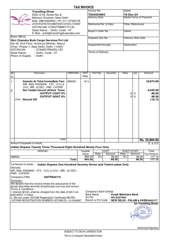 TD24254863 | PDF | Taxes | Invoice