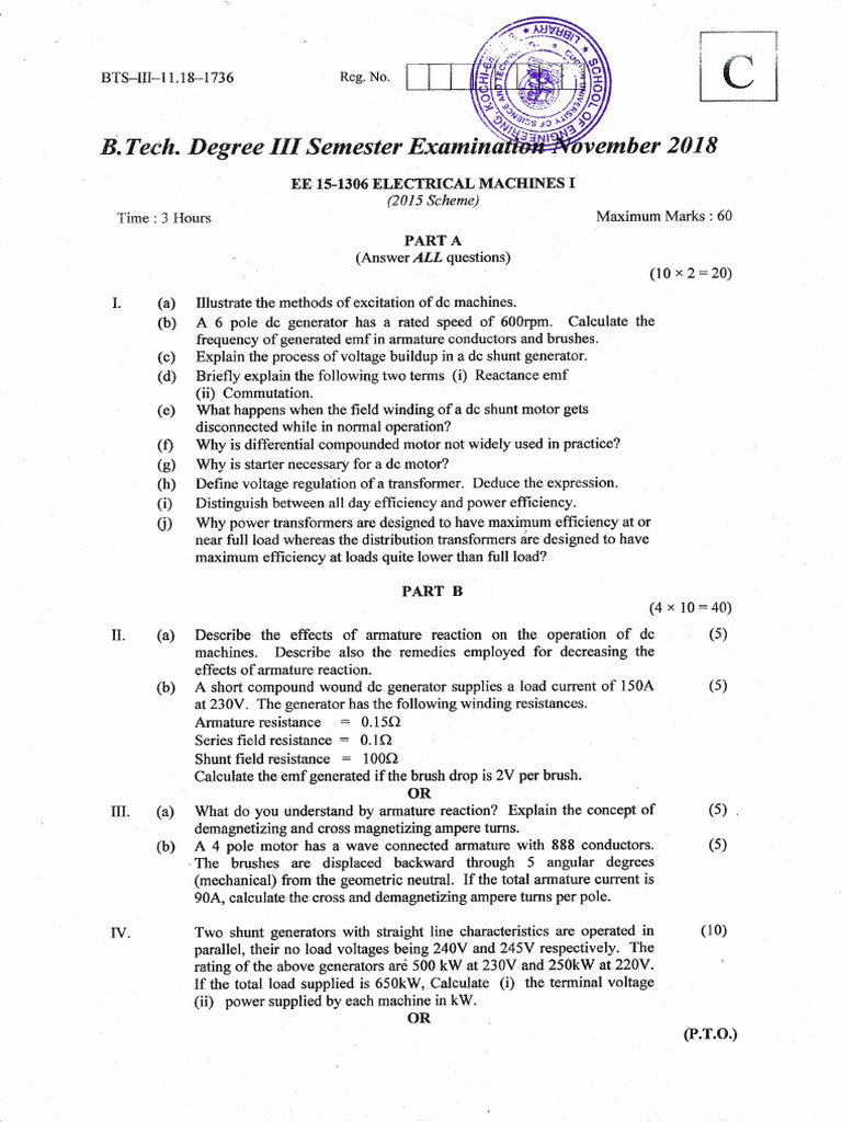 Electrical Machines I 2018 Nov (2015 Ad) | PDF | Electric Motor ...