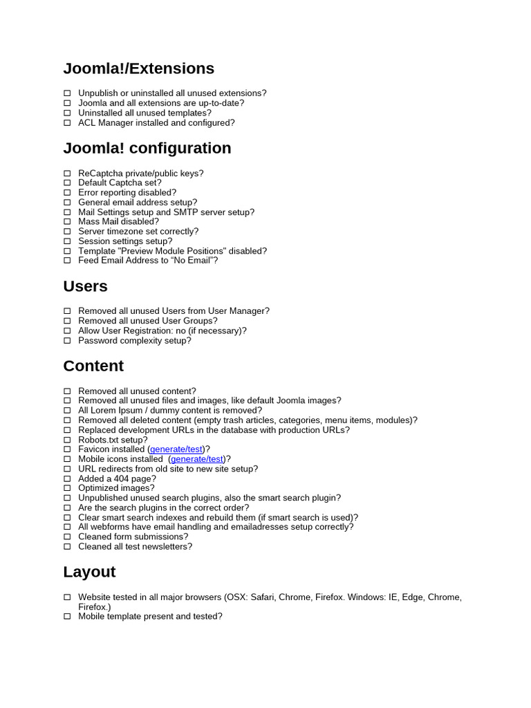 Joomla! Website Optimization Checklist | PDF | Cyberspace | Hypertext
