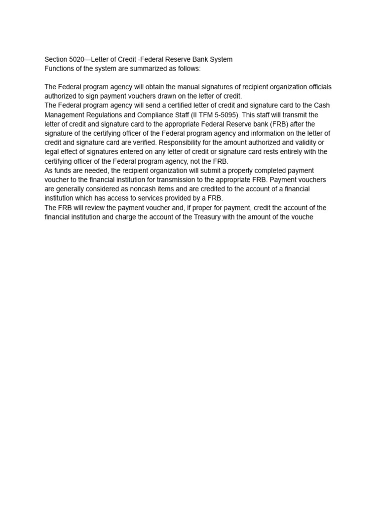 Section 5020-Letter of Credit - Federal Reserve Bank System | PDF