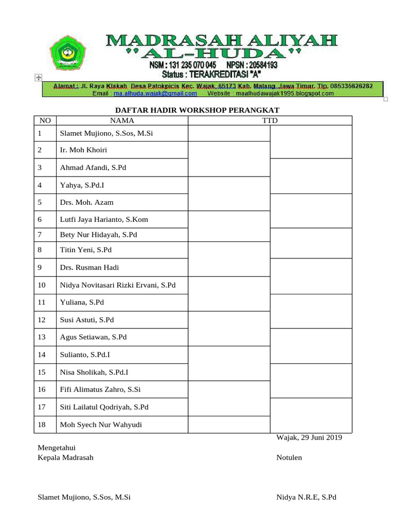 Daftar Hadir Workshop | PDF