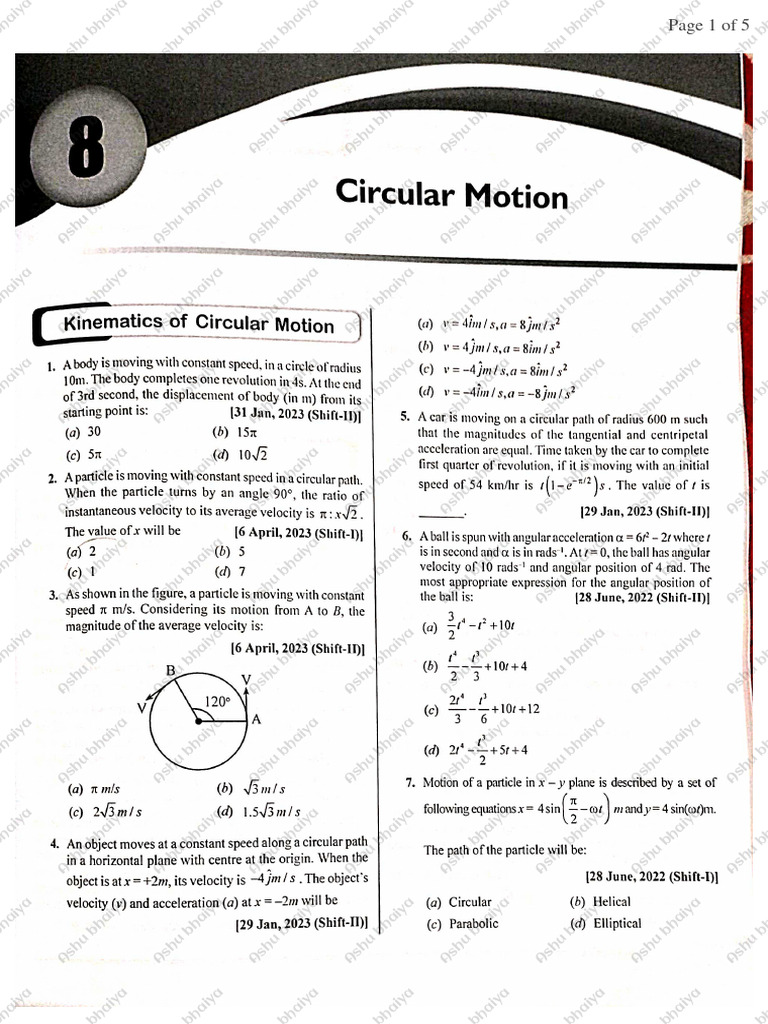 Kinematics of Circular Motion Problems | PDF | Acceleration | Velocity