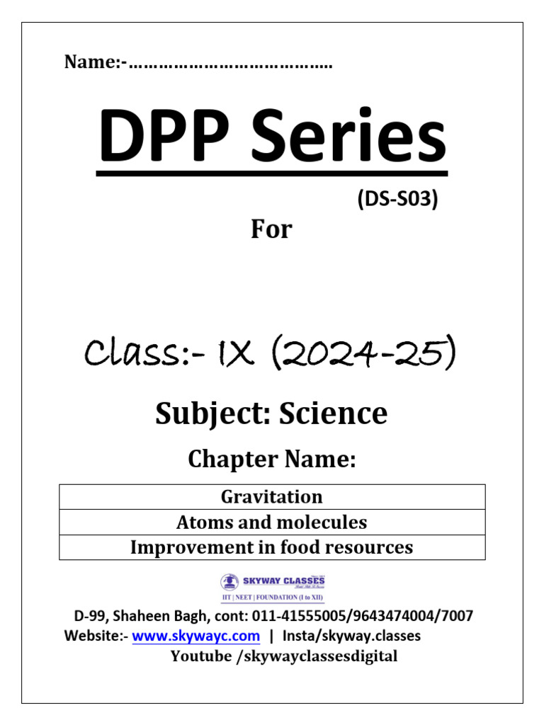 DPP of 9 Class Science DS-S03 | PDF | Weight | Force