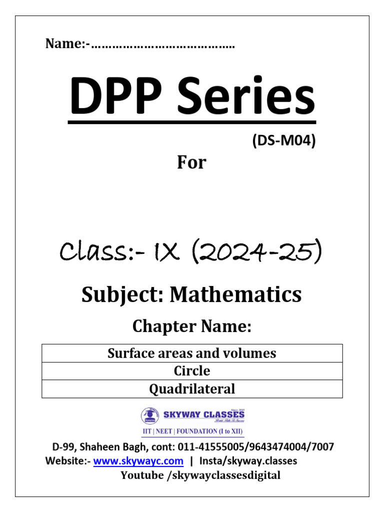 DPP of 9 Class Mathematics DS-M04 | PDF | Circle | Rectangle