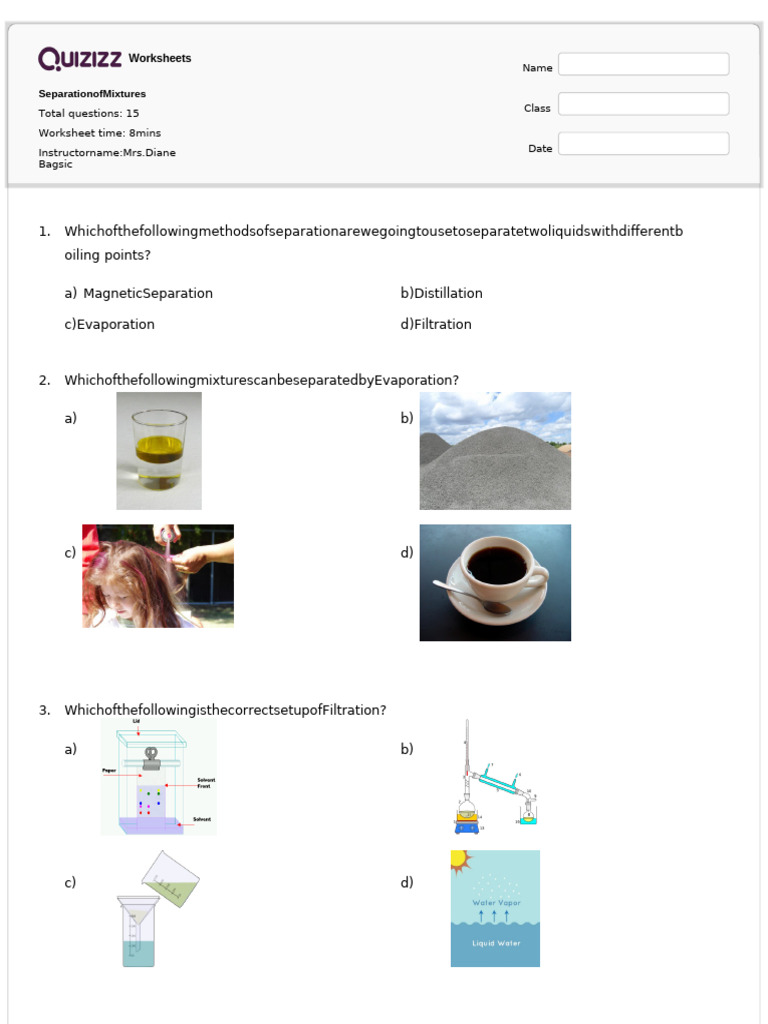 Separation of Mixtures _77777 | PDF | Mixture | Filtration