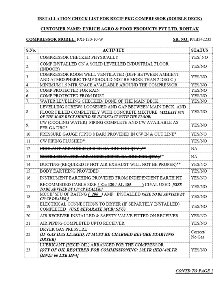 Compressor Installation Guide | PDF | Building Engineering | Gas Technologies
