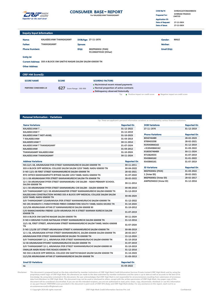 Kalaiselvam Thangasamy - Shri241227cr826480256 | PDF | Credit | Finance ...