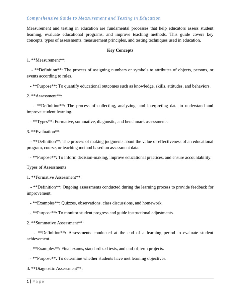 Comprehensive Guide To Measurement and Testing in Education | PDF ...