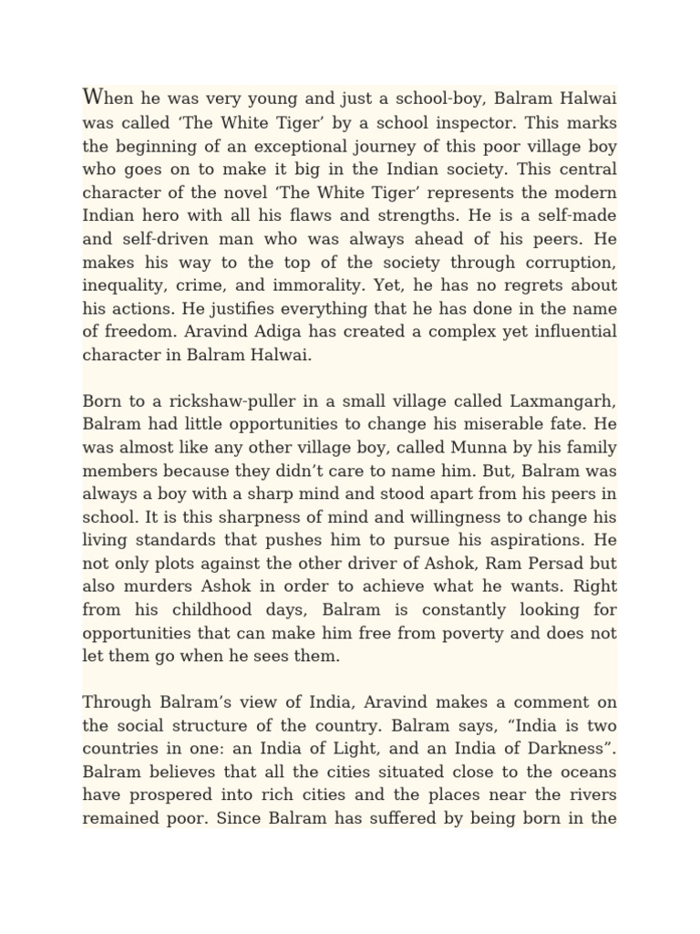 Character of Balram Halwai | PDF