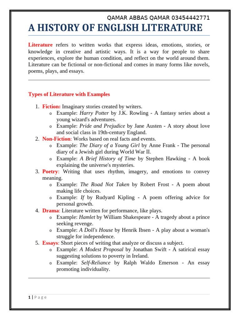 A History of English Literature | PDF | Romanticism | English Literature