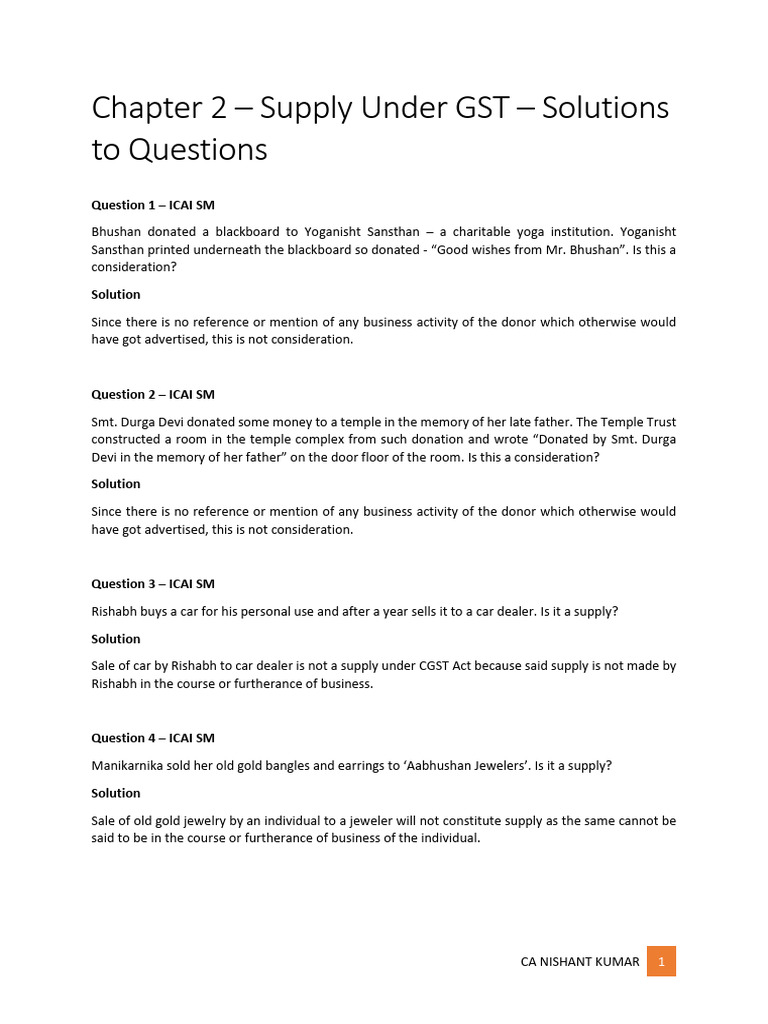 Copy of Chapter 2 - Supply Under GST - Questions and Answers | PDF | Auction | Salary