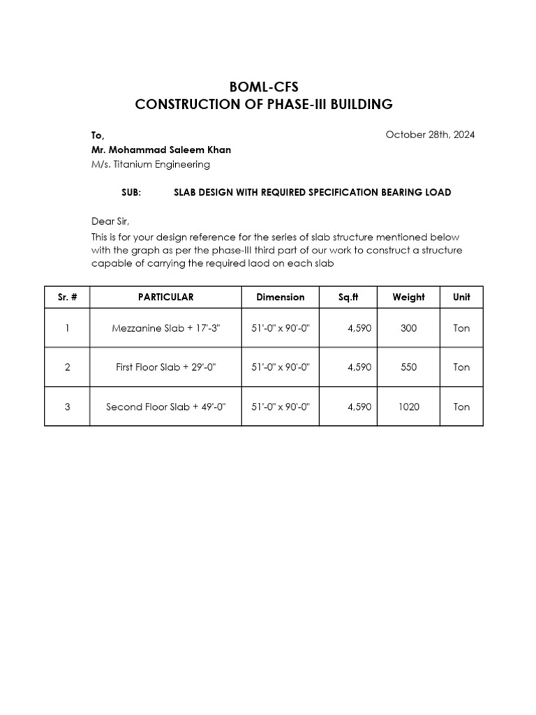 Slab Design Specifications for Phase-III | PDF