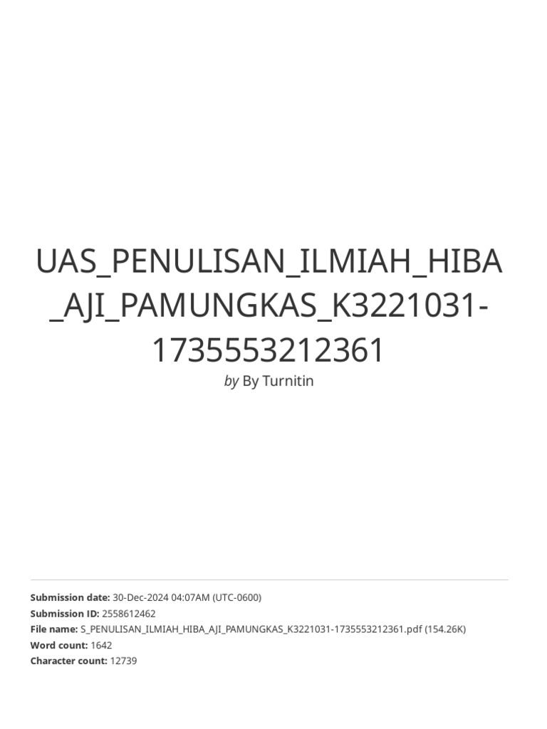 Uas Penulisan Ilmiah Hiba Aji Pamungkas K3221031-1735553212361 | PDF