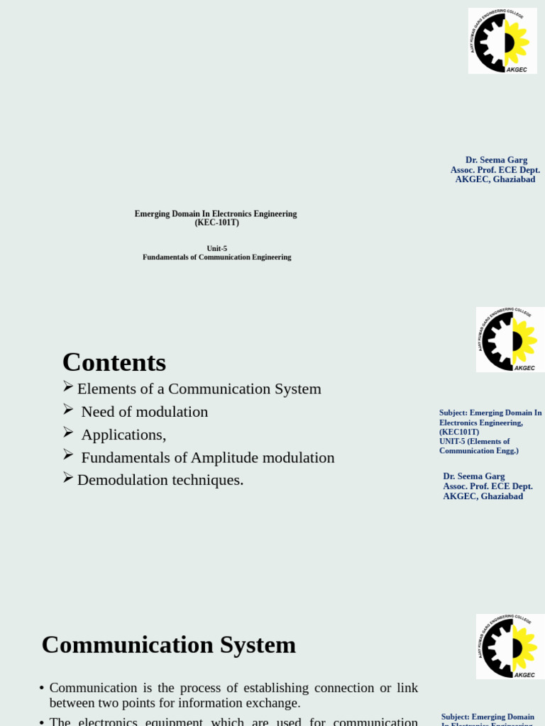 KEC-101 UNIT5 Lecture 2[1] | PDF | Modulation | Electronic Engineering