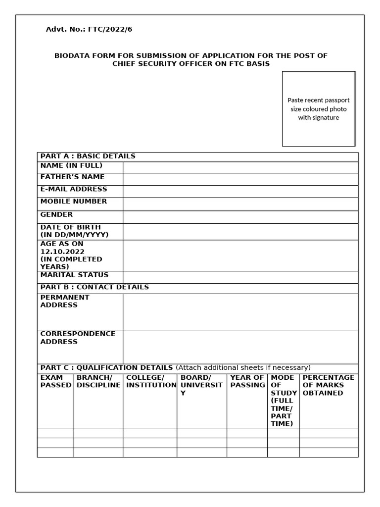 Biodata Form | PDF