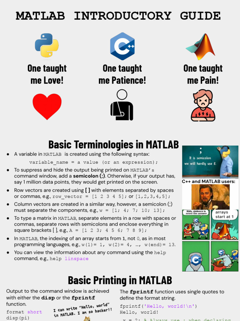 MATLAB Introductory Guide 31102023 123144am | PDF | Matlab | Software ...