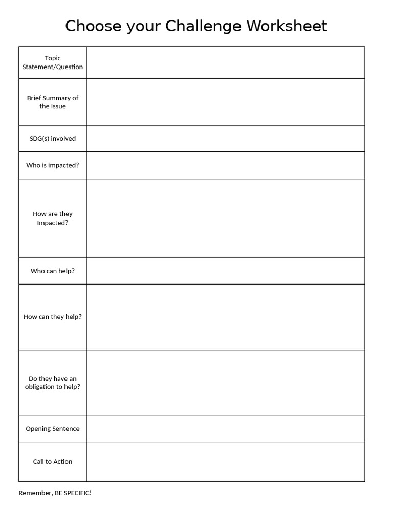 Challenge Worksheet for SDG Impact | PDF