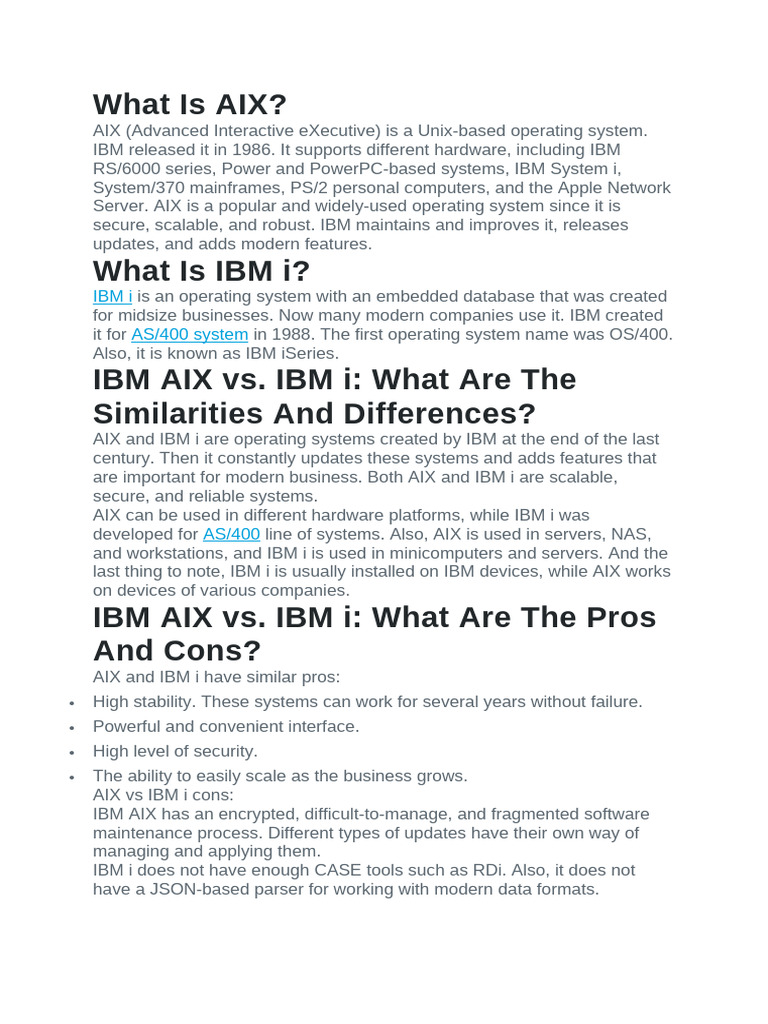 IBM AIX vs IBM i: Key Differences | PDF | Operating System | Computer ...