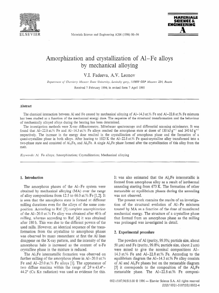 10. Amorphization and crystallization of Al-Fe alloys by MA | PDF ...