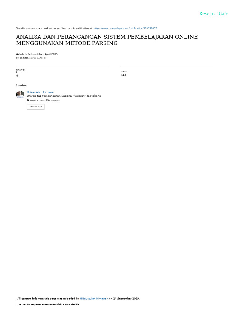 ANALISA-DAN-PERANCANGAN-SISTEM-PEMBELAJARAN-ONLINE-MENGGUNAKAN-METODE-PARSING | PDF