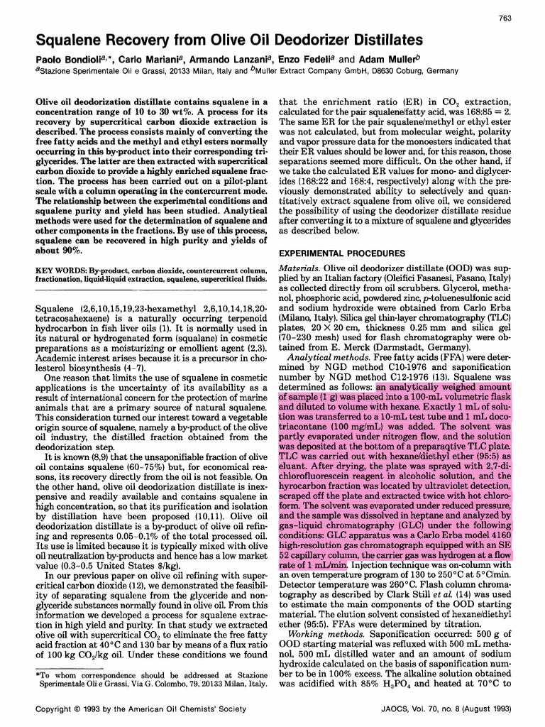 Squalene Recovery From Olive Oil Deodorizer Distillates | PDF | Ester ...