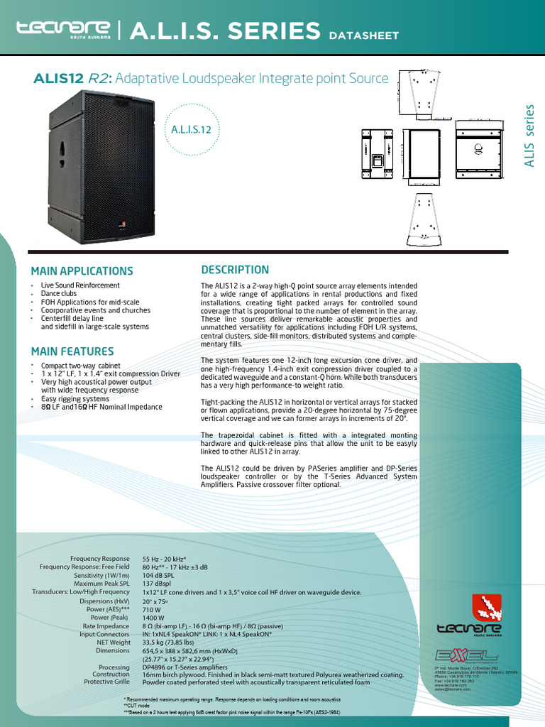 ALIS12r2_DS | PDF | Loudspeaker | Electronics
